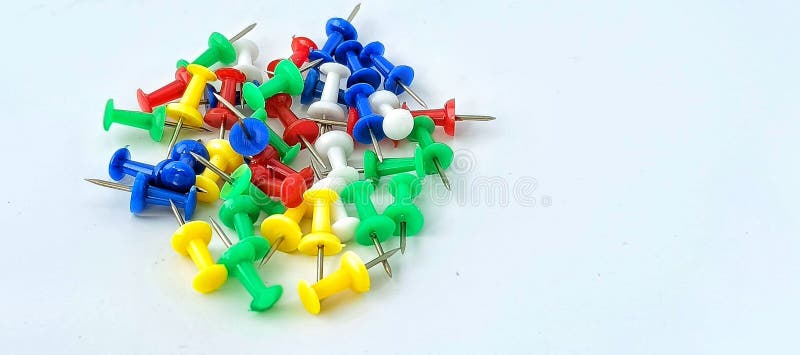 Colorful Push Pins Scattered on White Background, Office Stationery ...