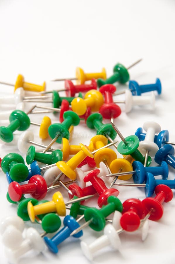 Colorful Push Pins and Paper Clips with Notepaper Stock Photo - Image ...