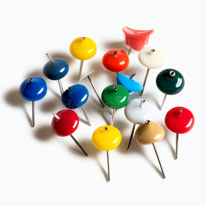Colorful Push Pins on White Background for Creative Projects Stock ...