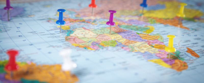 Colorful Push Pins on World Map Stock Photo - Image of road, colorful ...