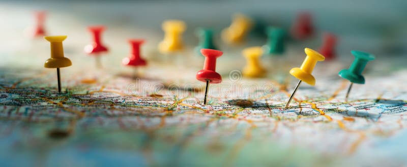 The Colorful Pushpins Highlighting Important Locations on a Map..AI ...