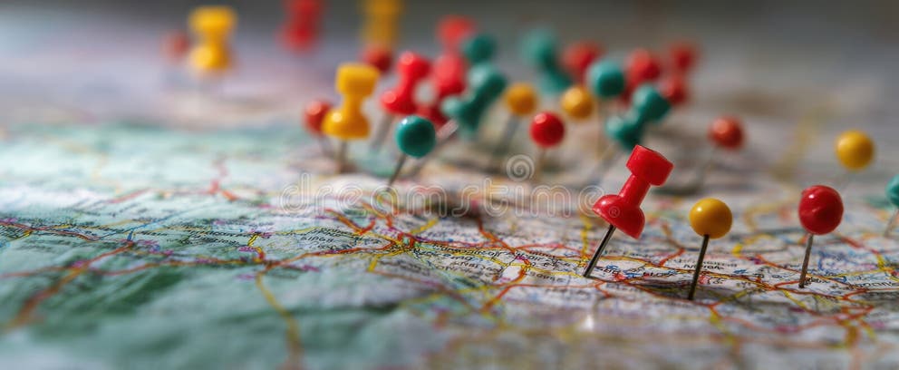 The Colorful Pushpins Highlighting Important Locations on a Map.AI ...