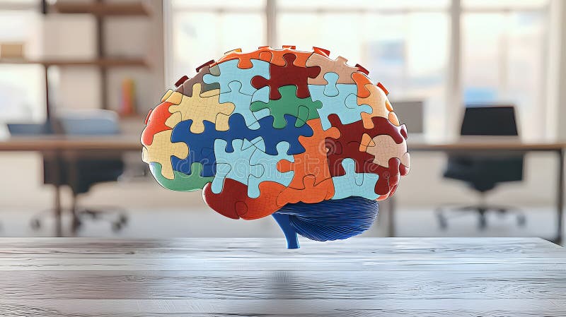 Colorful Puzzle Brain Concept on Wooden Table Stock Illustration ...