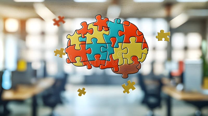 Colorful Puzzle Brain Illustration in an Office Stock Illustration ...
