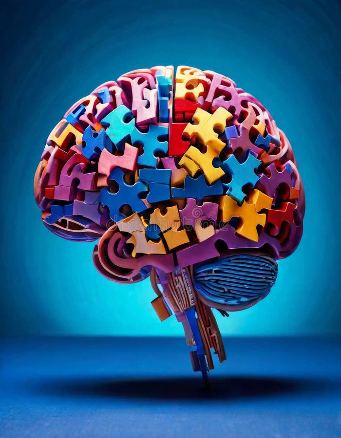 Colorful Puzzle Brain Model on Blue Background Stock Photo - Image of ...