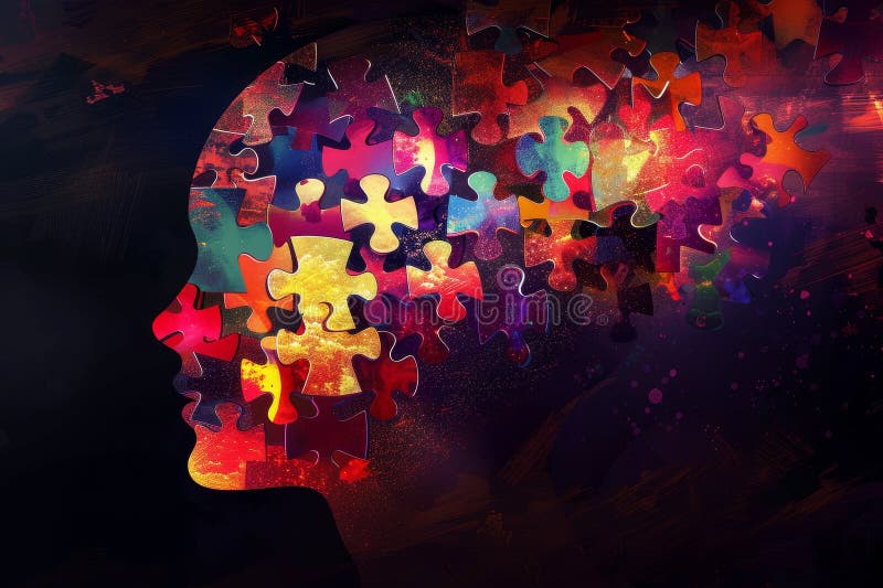 A Colorful Puzzle of a Face with a Brain Stock Photo - Image of ...