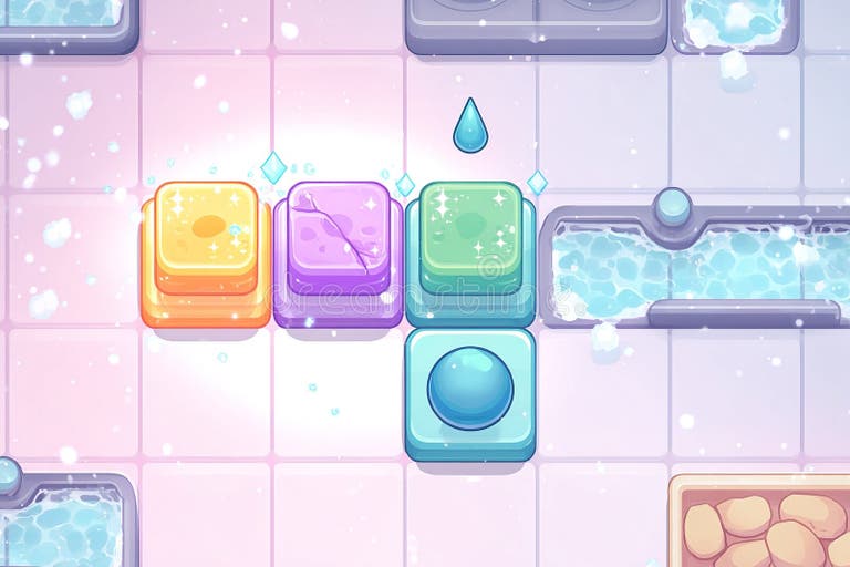 Colorful Puzzle Game Showcases Interactive Blocks with Magic Effects in a Snowy Landscape Stock ...