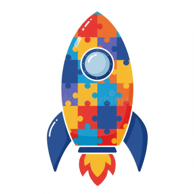Colorful Puzzle Piece Rocket Illustration Stock Illustration ...
