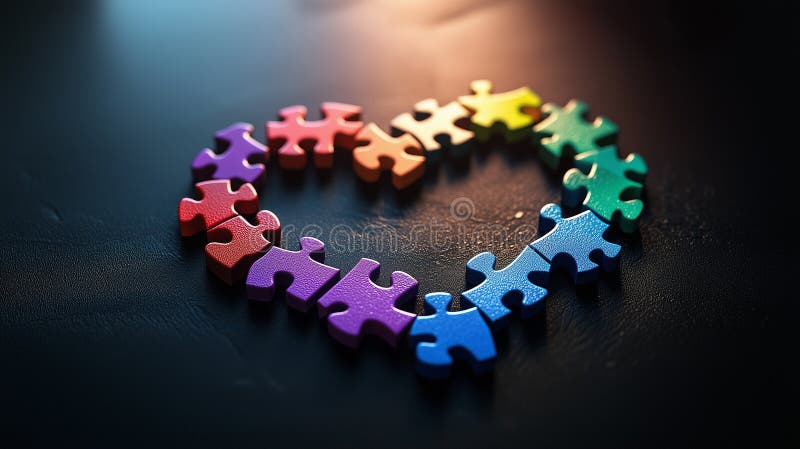 Colorful Puzzle Pieces Arranged in a Heart Shape on Dark Surface during ...