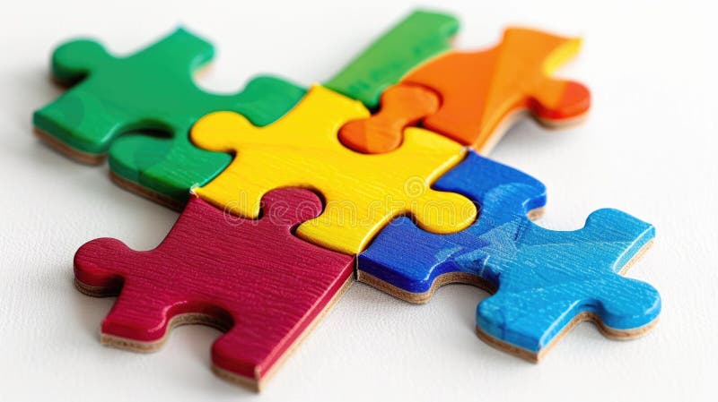 Colorful Puzzle Pieces Coming Together on a White Background AIG535 ...