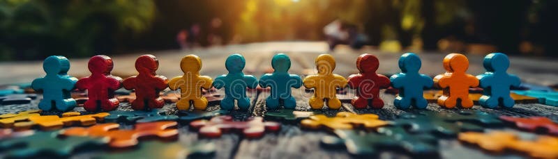 Colorful Puzzle Pieces and Figurines Symbolize Teamwork and ...