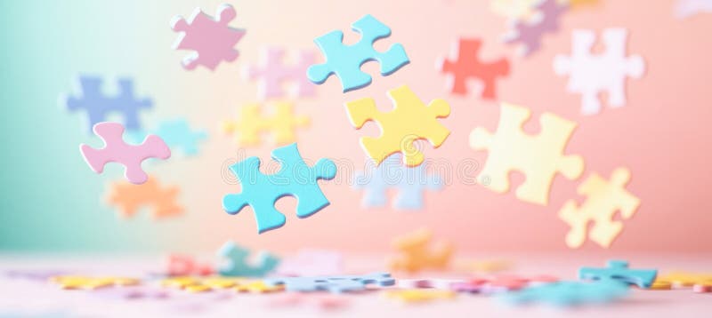 Colorful Puzzle Pieces Floating on Pastel Background Stock Image ...