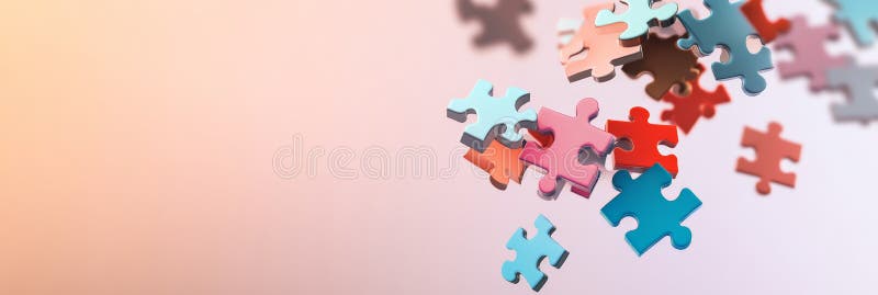 Colorful Puzzle Pieces Floating on Pastel Background Representing ...