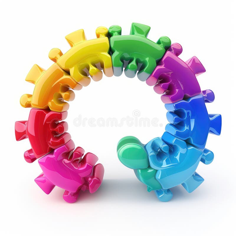 Colorful 3D Puzzle Pieces Forming a Circle: Teamwork and Connection ...