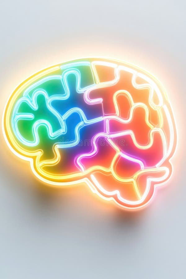 Colorful Puzzle Pieces Form a Glowing Brain, Representing Diverse ...