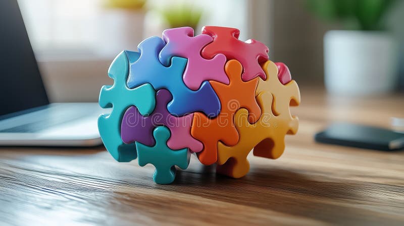 Colorful Puzzle Pieces Forming Brain Shape, Symbolizing Creativity ...