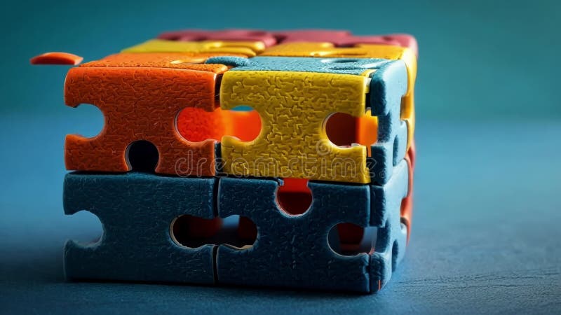 Colorful Puzzle Pieces Forming a Cube on Blue Background Stock Footage ...