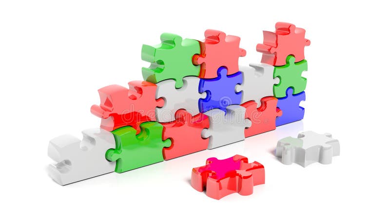 Colorful Puzzle Pieces Forming Wall Stock Illustration - Illustration ...
