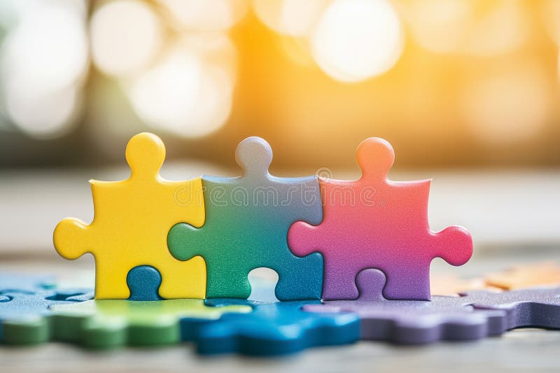 Colorful Puzzle Pieces Interlock Harmoniously, Representing Unity and ...
