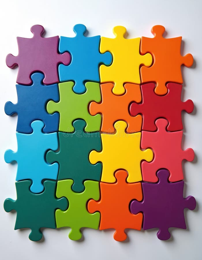 Colorful Puzzle Pieces Perfectly Interlocking on White Background ...