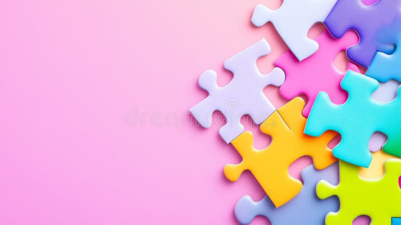 Colorful Puzzle Pieces on Pink Background Teamwork Connection Solutions ...