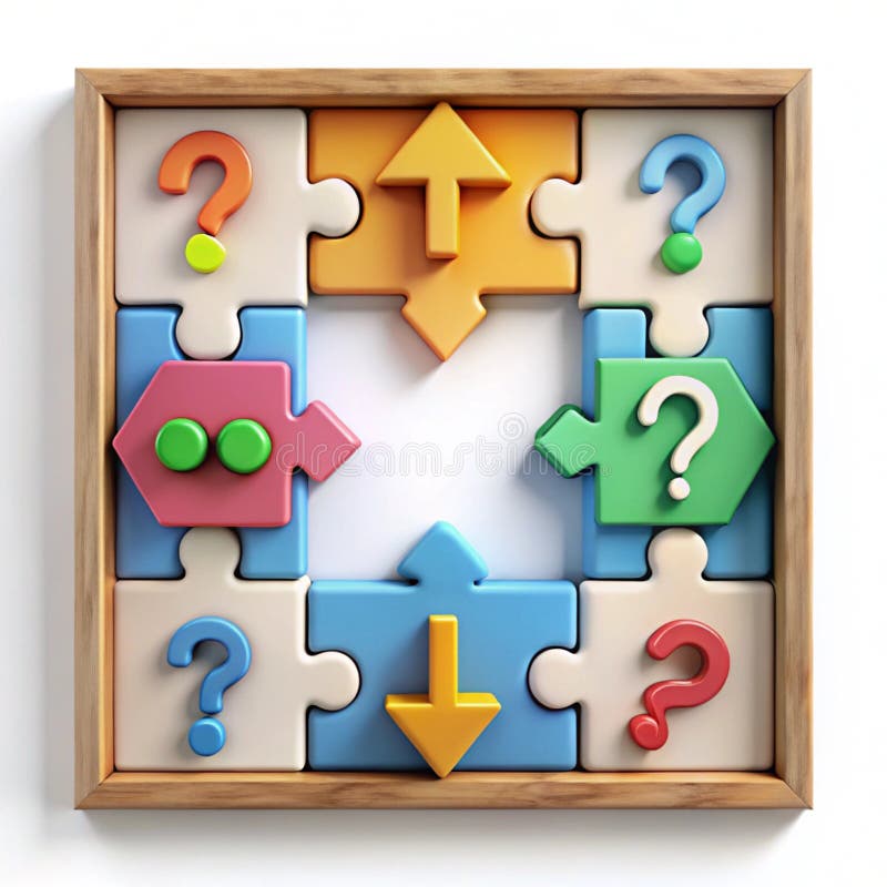 Colorful Puzzle Pieces with Question Marks and Arrows, Symbolizing ...