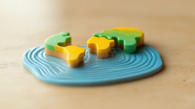 Colorful Puzzle Pieces Representing Continents Over Water Stock ...