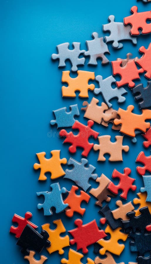Colorful Puzzle Pieces Scattered on Blue Background Concept of Problem ...