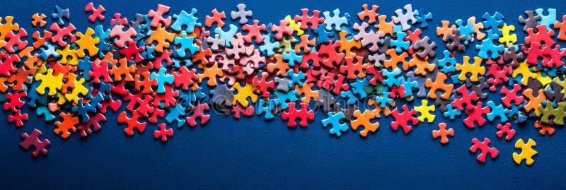 Colorful Puzzle Pieces Scattered on Blue Background, Jigsaw Pattern ...