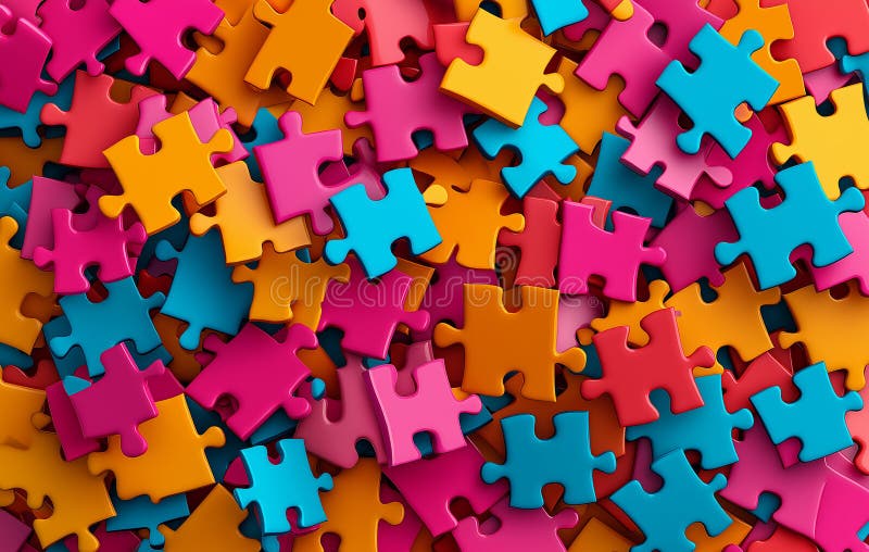 Colorful Puzzle Pieces Scattered on Vibrant Background Create Playful ...
