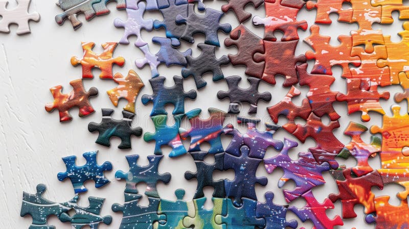 Colorful Puzzle Pieces Scattered on White Surface Concept of Challenge ...