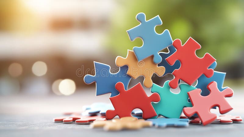 Colorful Puzzle Pieces Stacked Together Create Vibrant Display ...