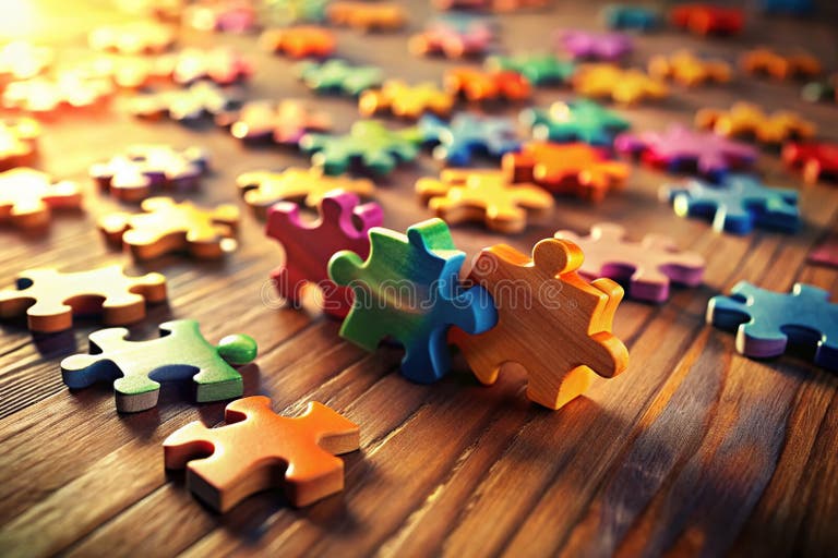 Colorful Puzzle Pieces on a Wooden Table a Visual Representation of ...
