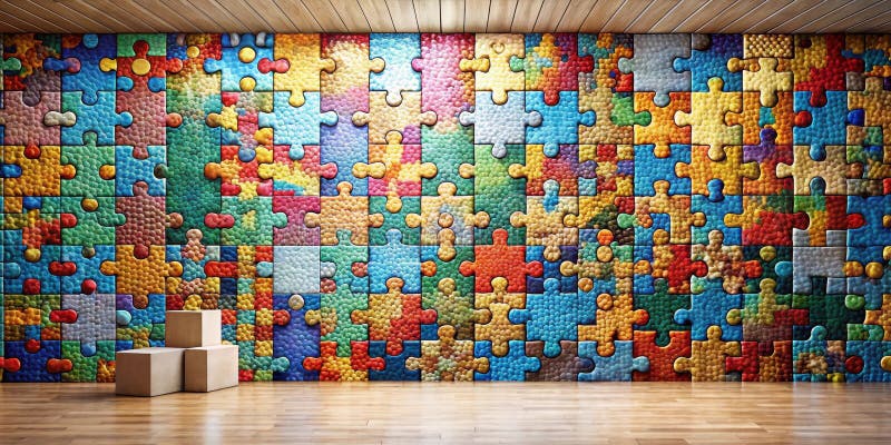 Colorful Puzzle Wall with Cardboard Boxes in an Empty Room. Generative ...