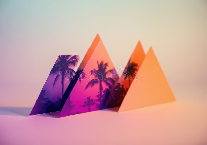 Colorful Pyramids with Palm Tree Silhouettes Create a Vibrant Tropical ...