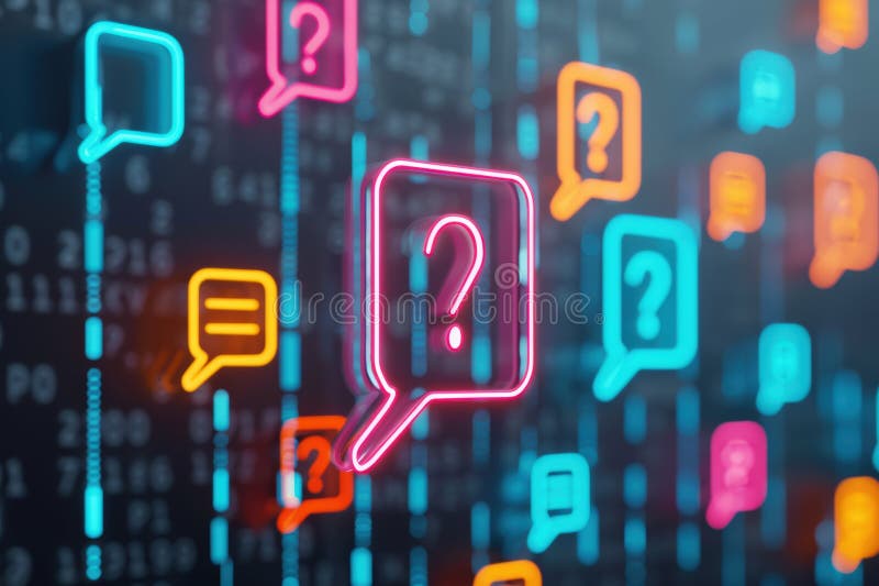 Colorful Question Mark Icons on Digital Screen Symbolizing Online ...