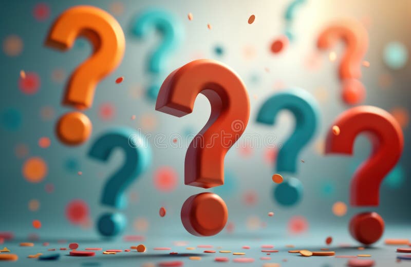 Colorful Question Marks Float in Light Teal Space Filled with Colorful ...