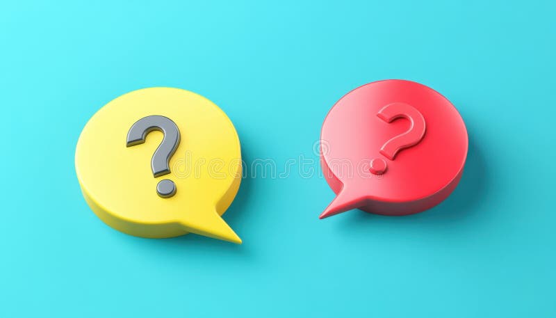 Colorful Question Marks in Speech Bubbles on a Bright Blue Background ...