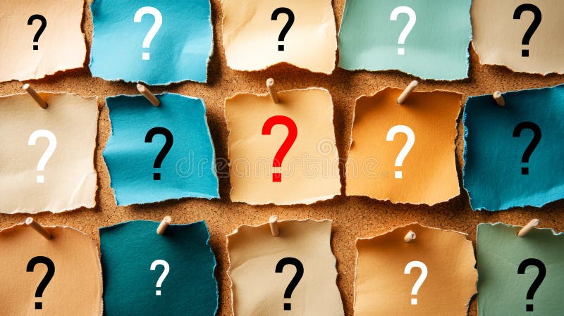 Colorful Question Marks on Torn Paper Notes Displayed on Corkboard ...