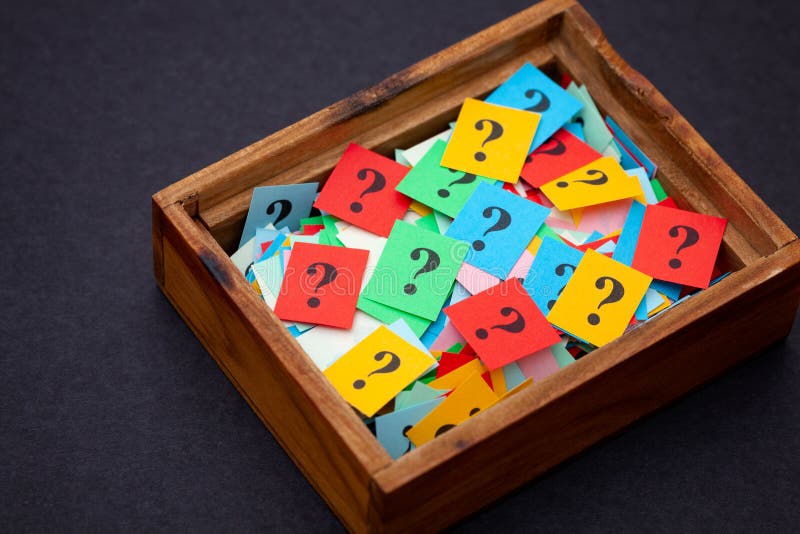 Colorful Question Marks in a Wooden Box on Black Background Stock Image ...