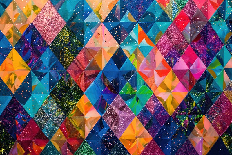 A Colorful Quilt Adorned with Triangular Patterns in Various Shades and ...
