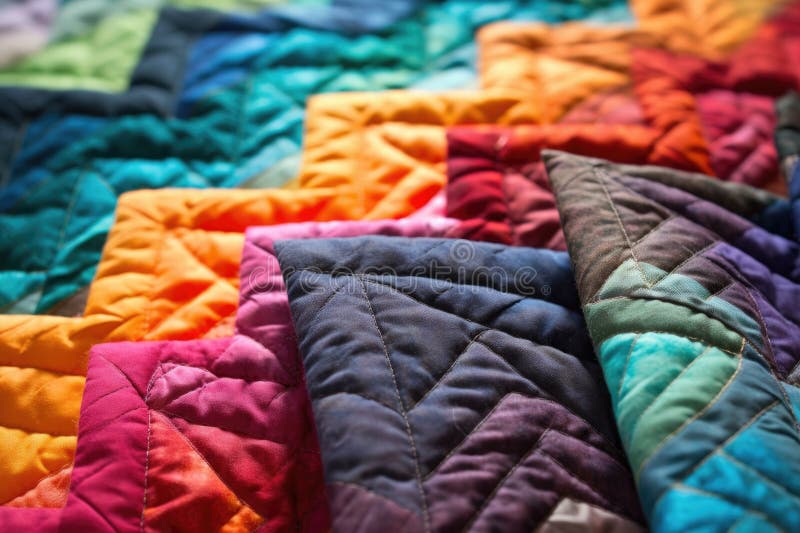 Colorful Quilt Patterns Close-up with Natural Light Stock Illustration ...