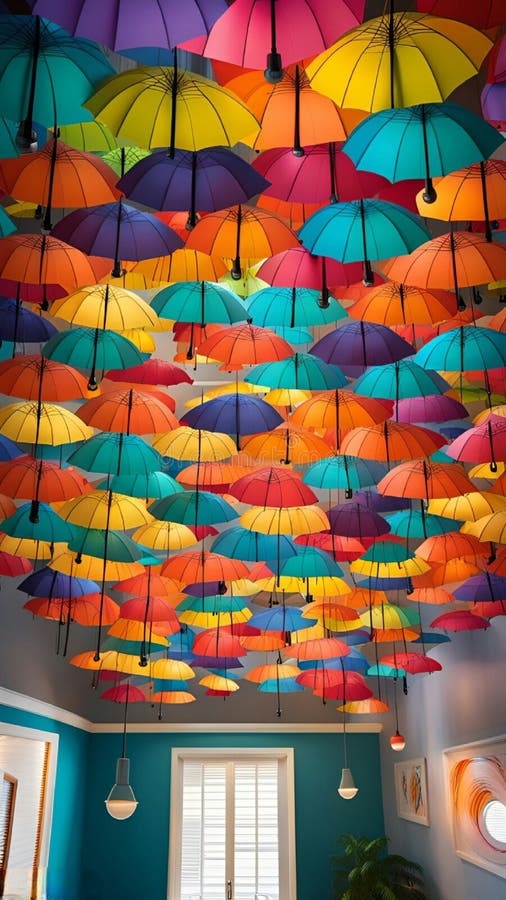 A Colorful and Quirky Image of Rainbow Umbrellas Hanging Upside Down ...