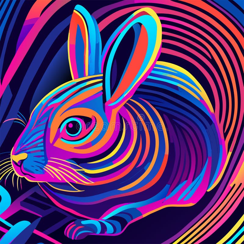 Colorful Rabbit Head on a Psychedelic Background. Vector Illustration ...