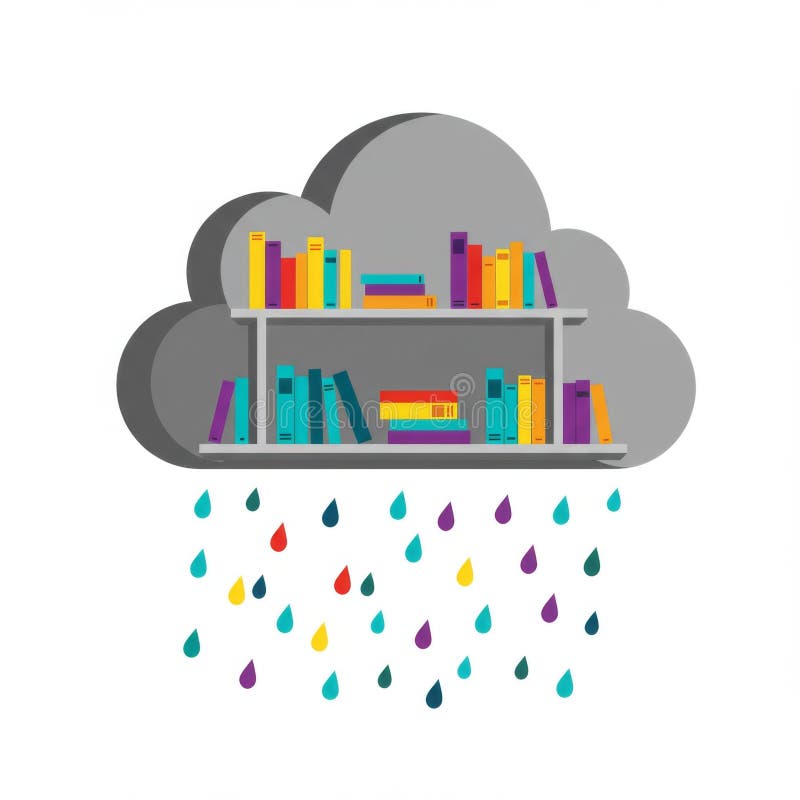 Colorful Rain Falling from a Cloud Bookshelf Stock Illustration ...