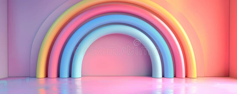 Colorful Rainbow Arches on Pink Background, Abstract Interior Design ...