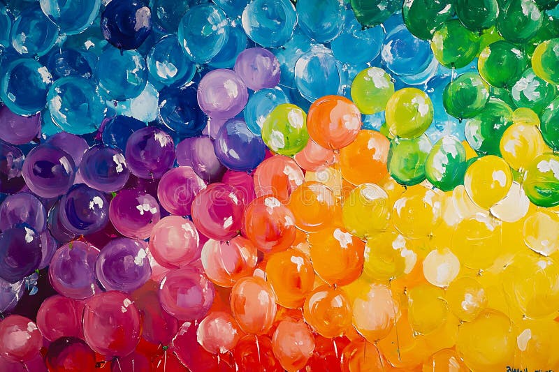 Colorful Rainbow Balloon Painting Stock Illustration - Illustration of ...