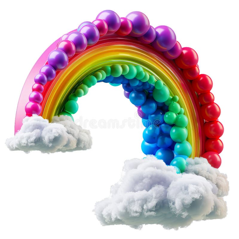 Colorful Rainbow Bridge Made of Balloons Connecting Two Fluffy Clouds ...