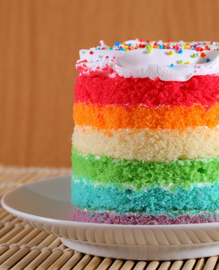 Colorful Rainbow Cakes on White Plate.on White Background Stock Photo ...