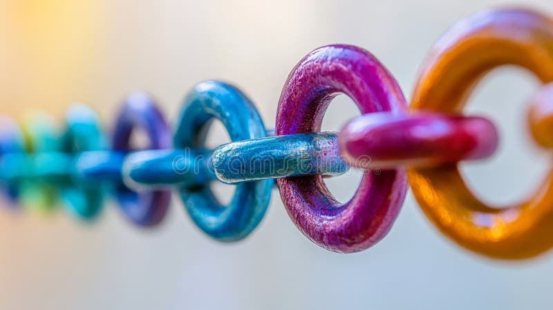 Colorful Rainbow Chain Links in a Close-up Abstract View. Stock Image ...